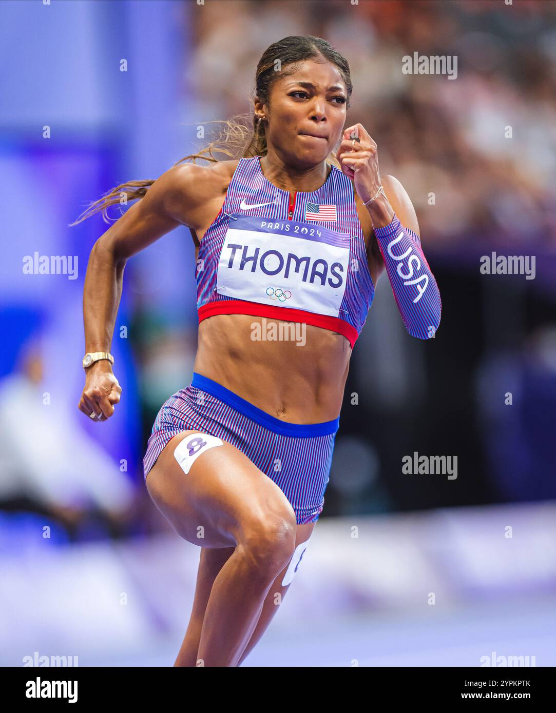 Gabrielle Thomas participating in the 200 meters at the Paris 2024 ...