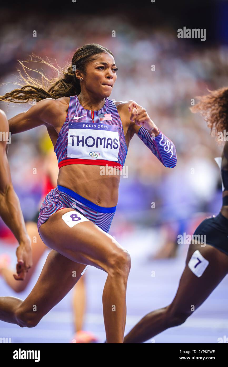 Gabrielle Thomas participating in the 200 meters at the Paris 2024 ...