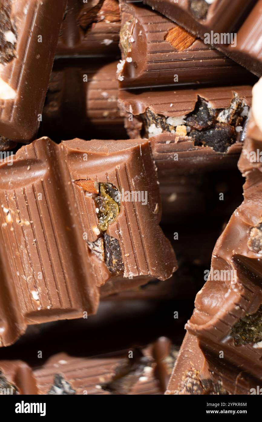 Close-up of milk nut chocolate. Healthy sweets, lactose-free and sugar ...