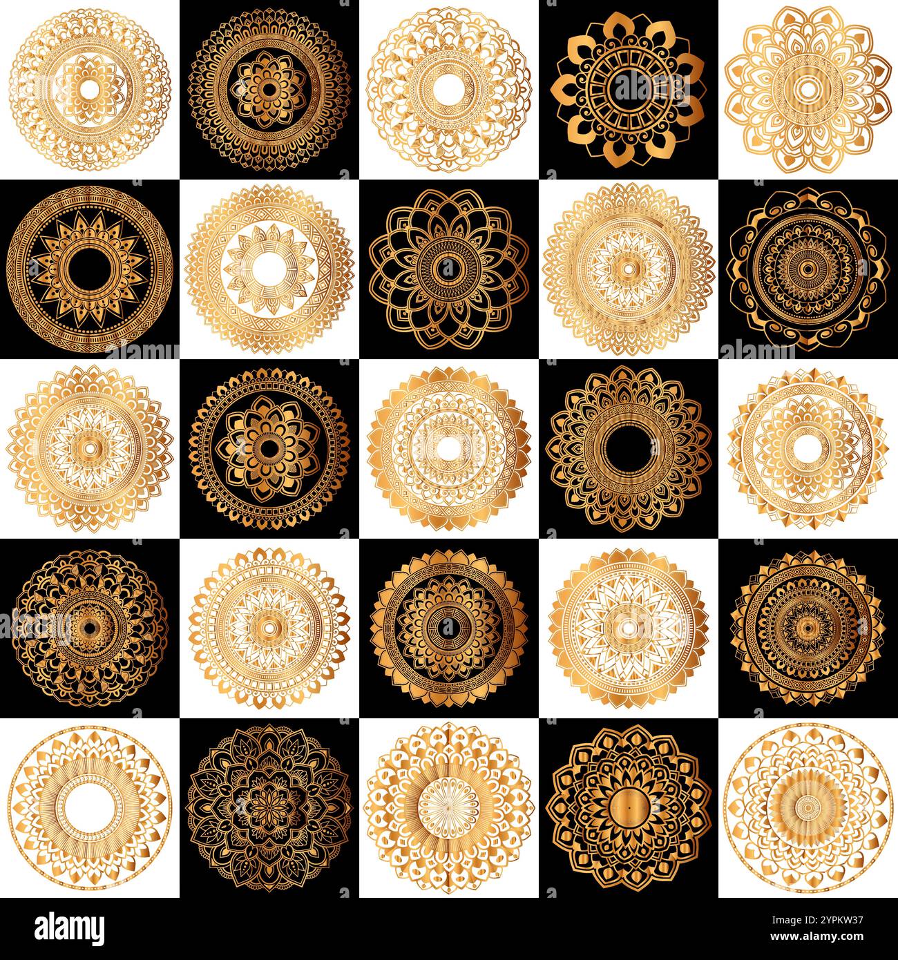 Set of gold zentangle mandalas, Mandala for henna, mehendi, tattoo ...