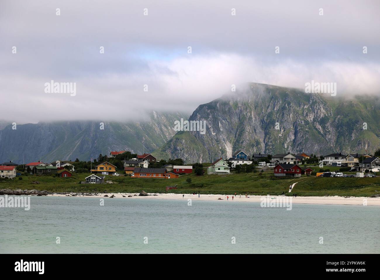 Coastal landscape of the small community of Flakstad on the Lofoten ...