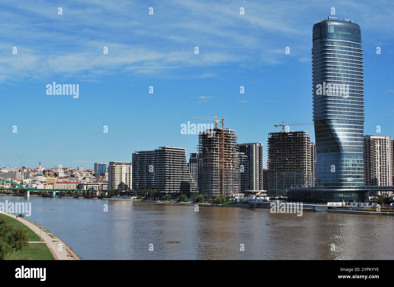Waterfront of Belgrade. New part of town which emerges on the Sava ...