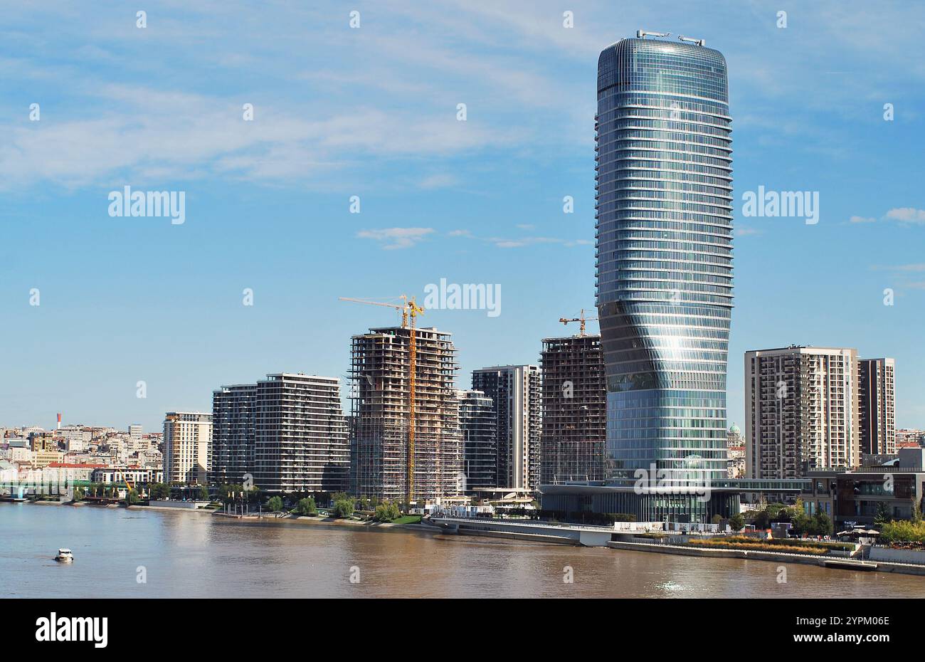 Waterfront of Belgrade. New part of town which emerges on the Sava ...