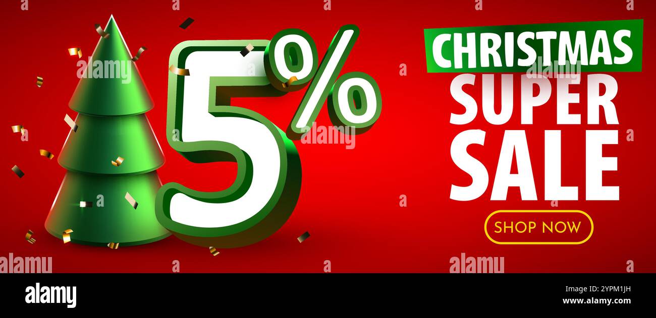 5 percent Off. Discount creative composition. Merry Christmas and Happy ...