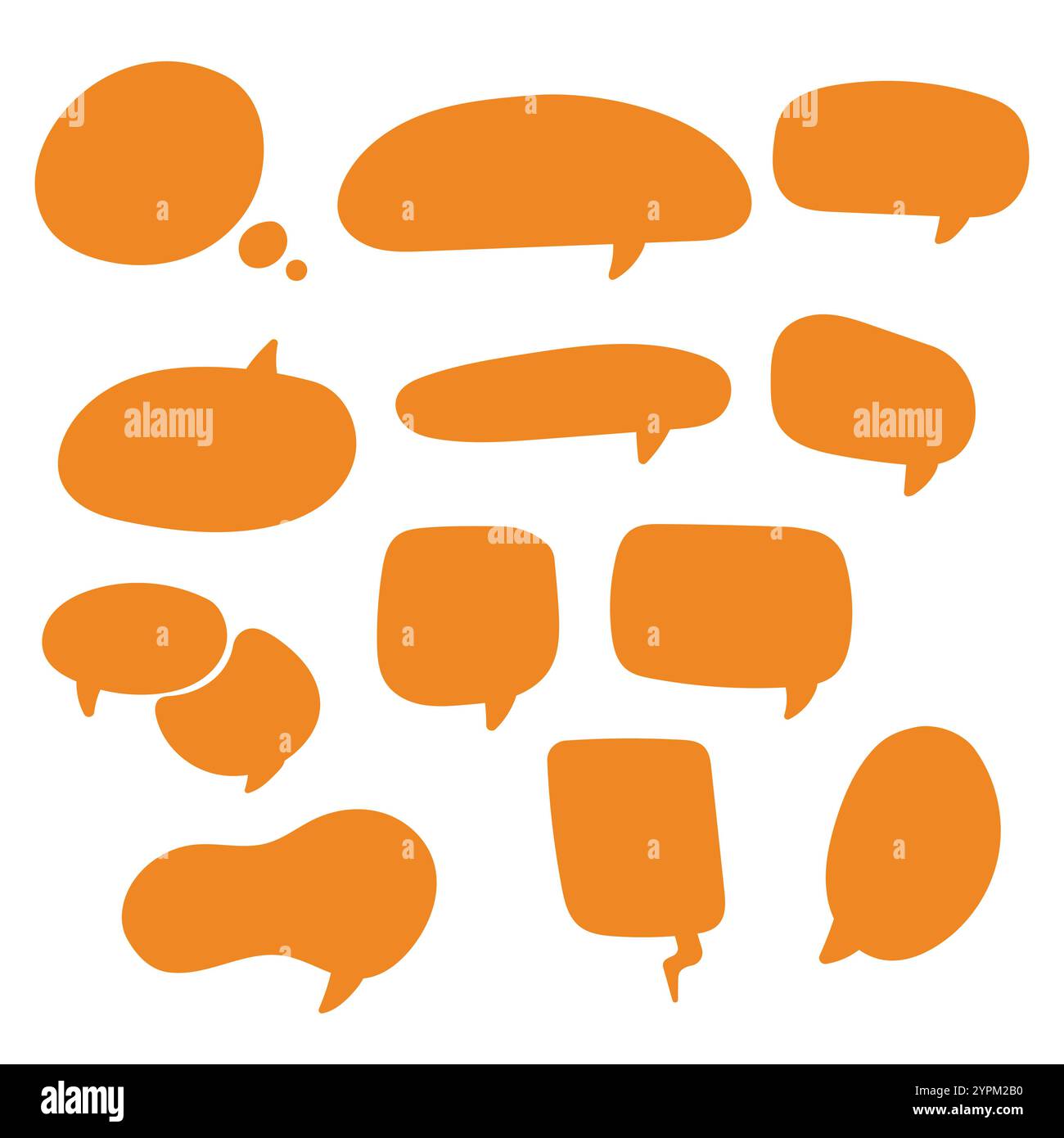Speech bubbles set. Blank simple vector speech bubbles orange. Hand ...