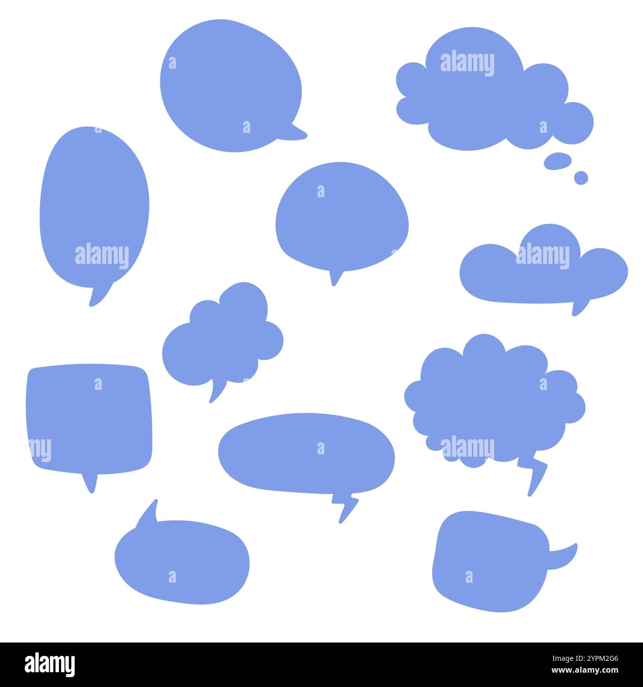 Speech bubbles set. Blank simple vector speech bubbles blue. Hand drawn ...