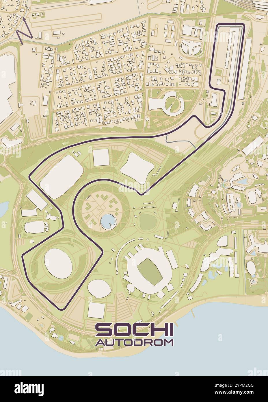 The image depicts a detailed map of the Sochi Autodrom race track ... The image depicts a detailed map of the Sochi Autodrom race track ...