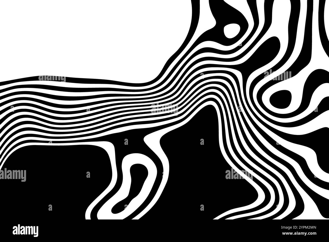 A high-contrast, black and white abstract pattern with sinuous, flowing ...
