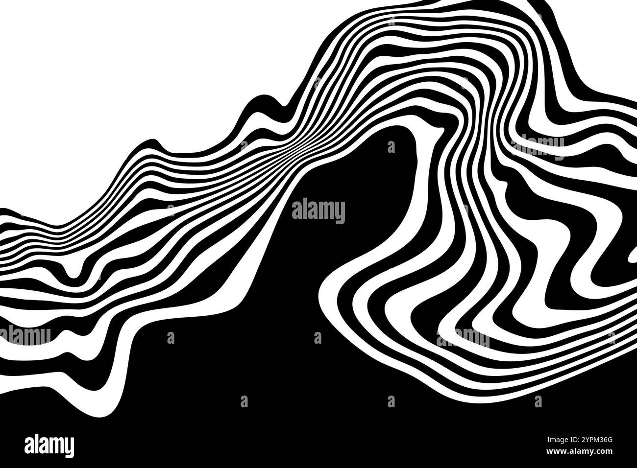 Wave lines abstract background, black thin wavy stripes with movement ...