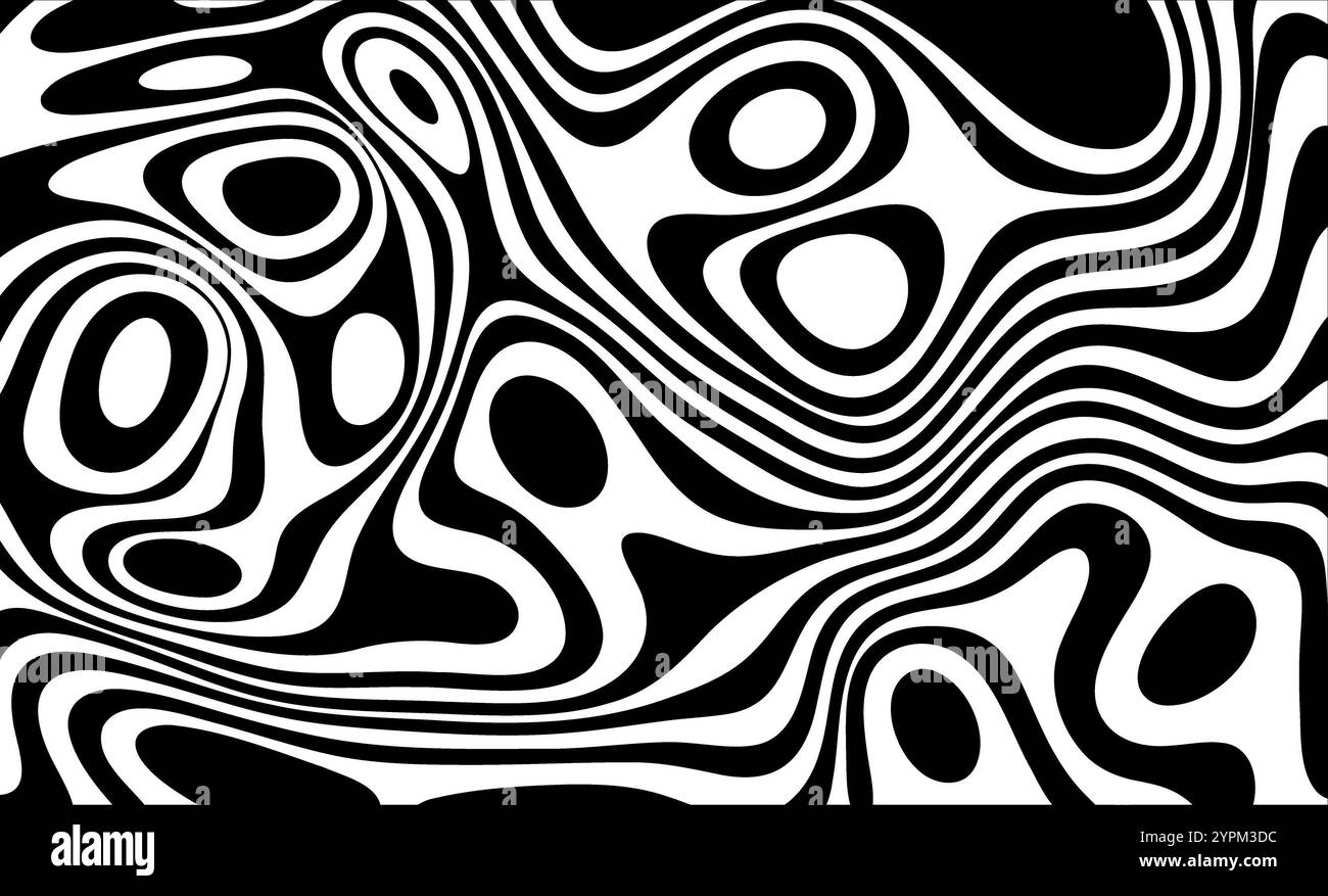 Amazing liquify lines effect on black and white, vector illustration ...