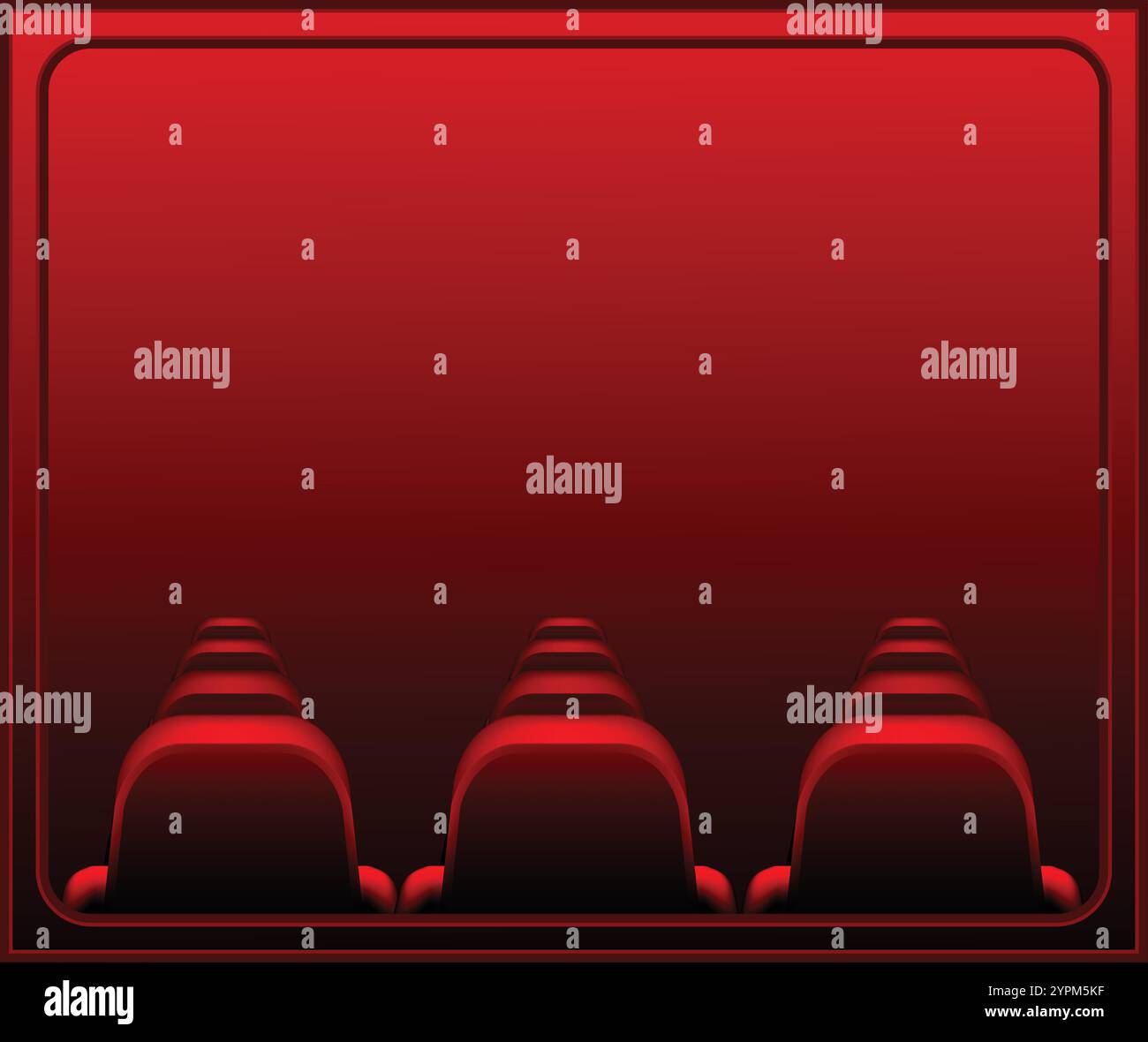 Red cinema blank sign with seats and lights border showing event ...