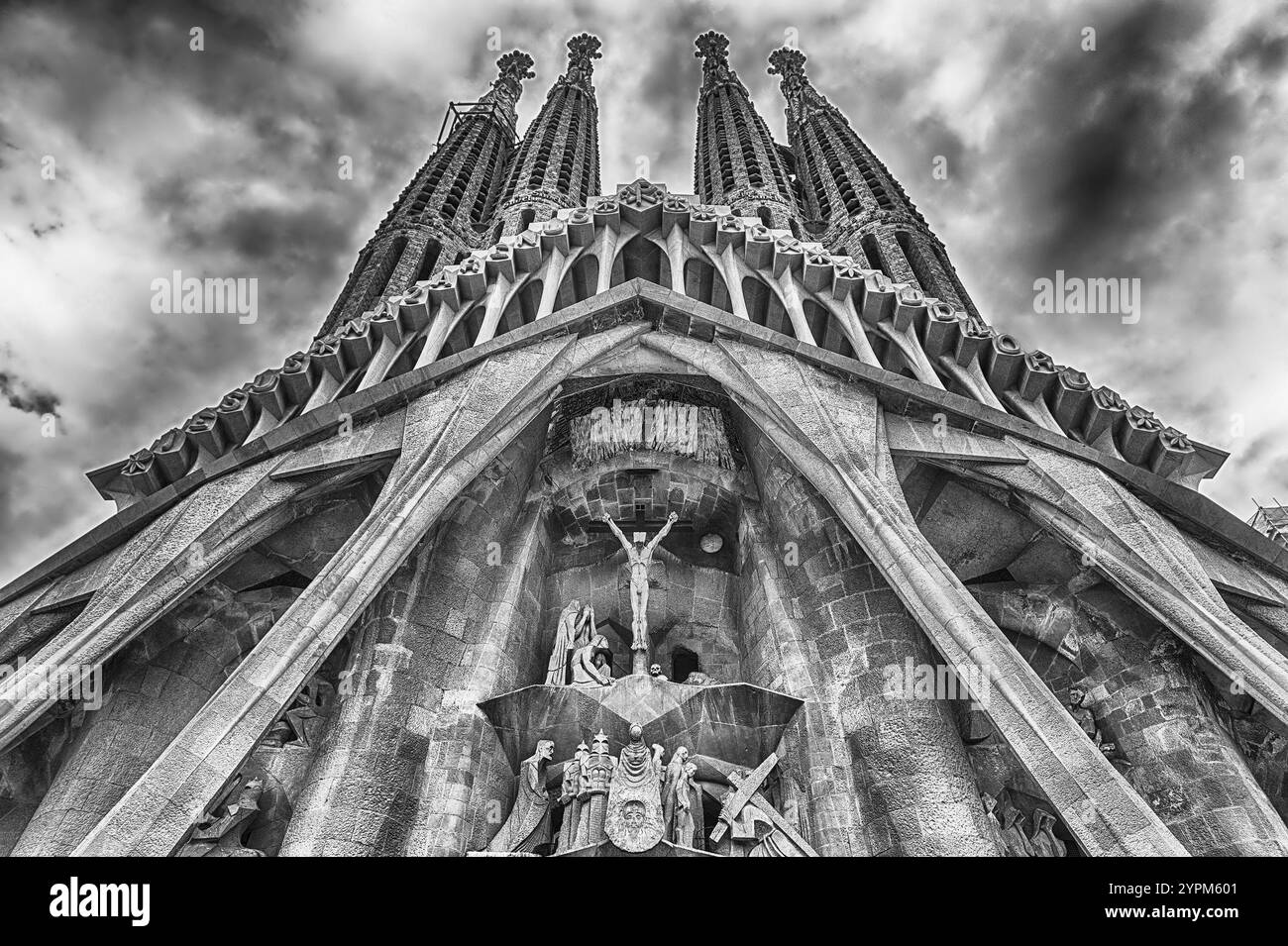 BARCELONA - AUGUST 9: The Passion Facade of the Sagrada Familia, the ...
