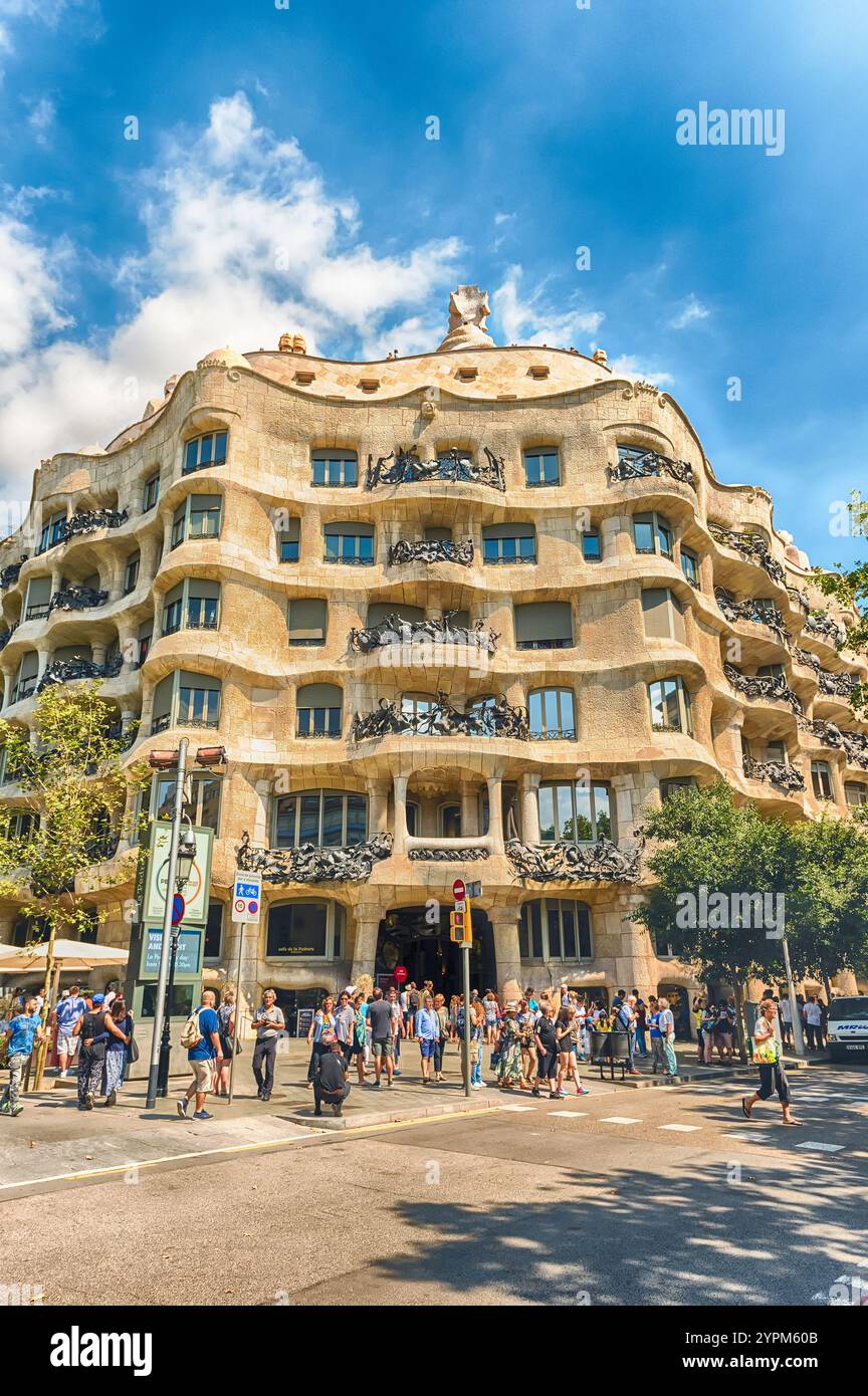 BARCELONA - AUGUST 9: Facade of the modernist masterpiece Casa Mila ...