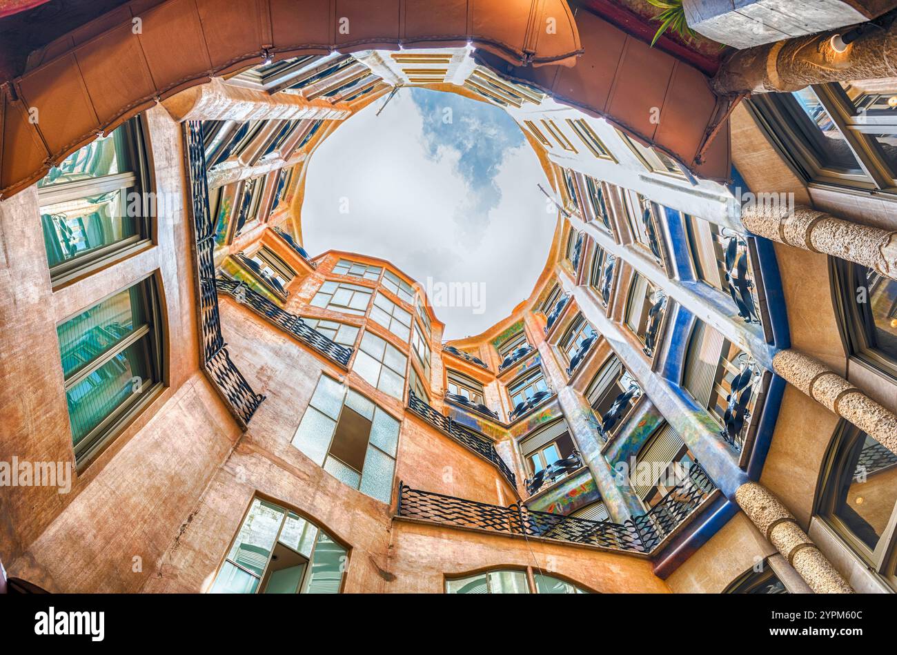 BARCELONA - AUGUST 9: View of the inner courtyard and atrium of Casa ...