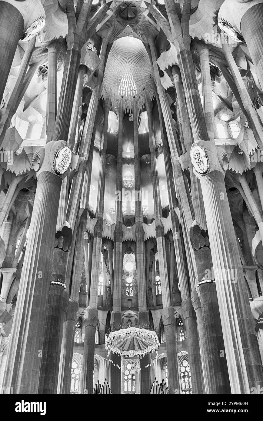BARCELONA - AUGUST 9: Interior design of the Sagrada Familia, the most ...