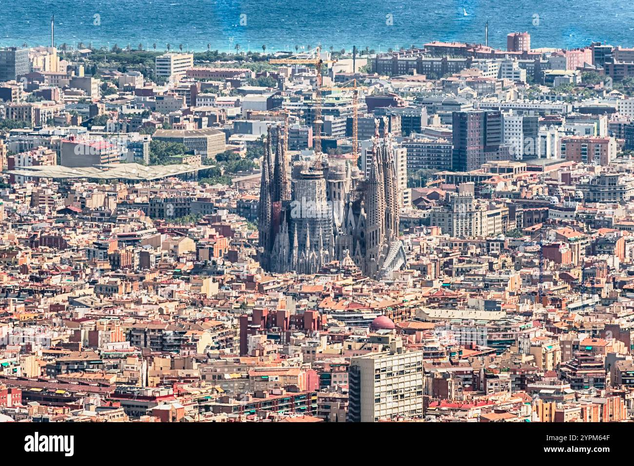 BARCELONA - AUGUST 11: Aerial view of Sagrada Familia, the most iconic ...