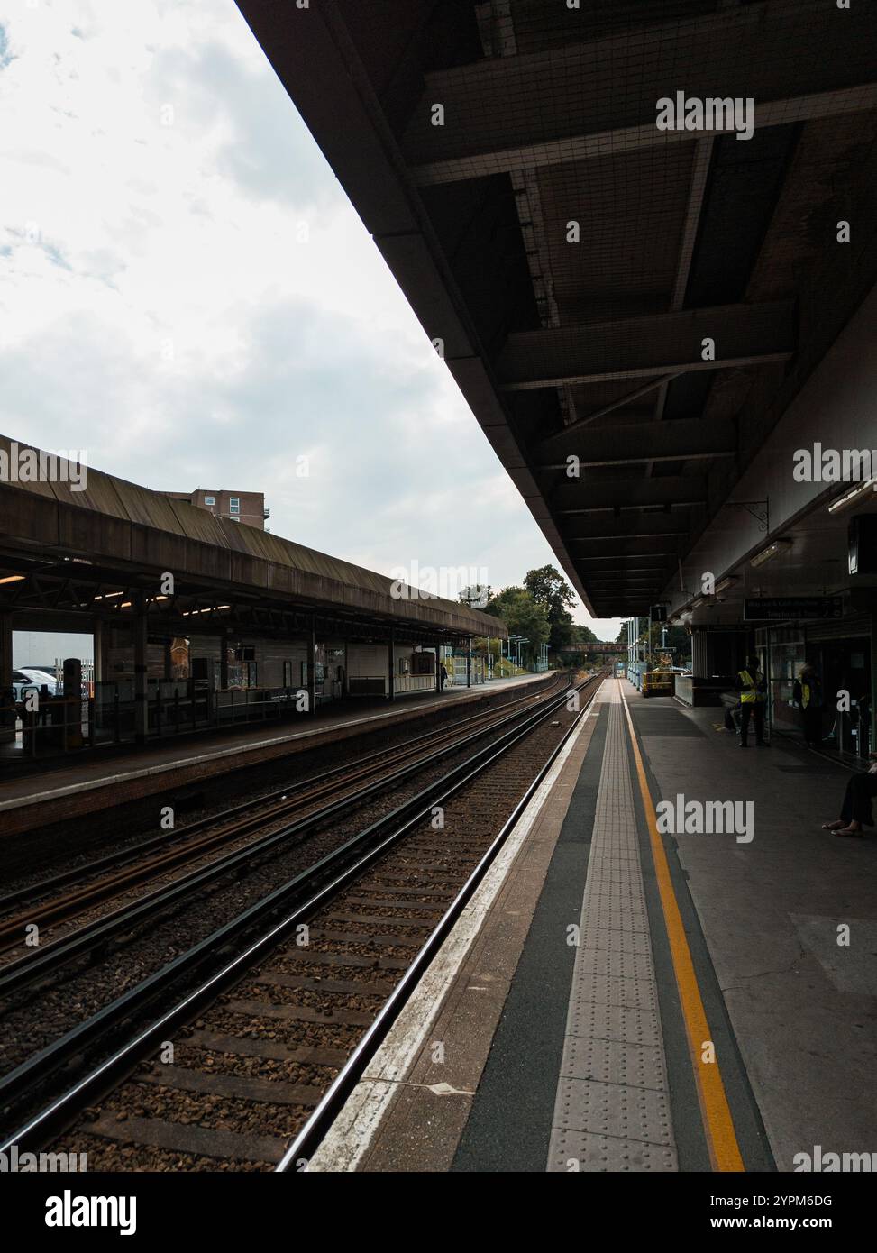 Empty Urban Train Station Platform with Perspective View of Railway ...