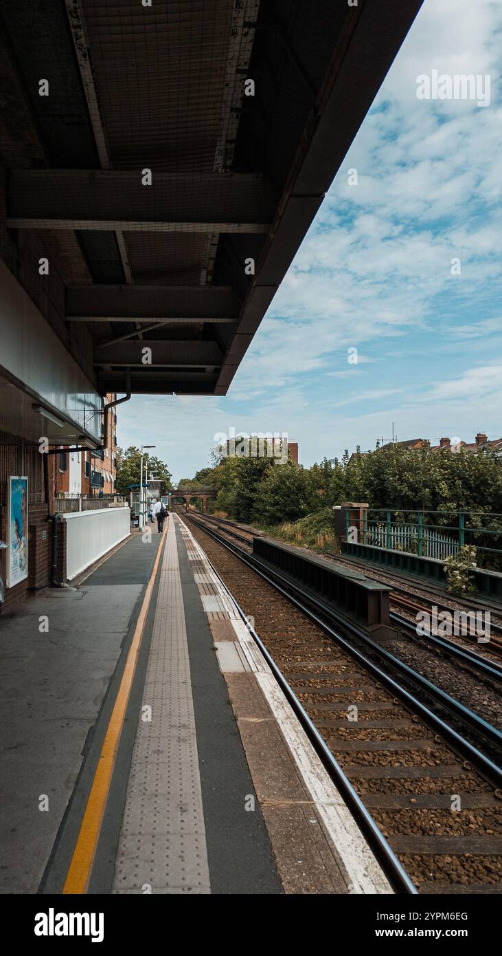 Empty Urban Train Station Platform with Perspective View of Railway ...