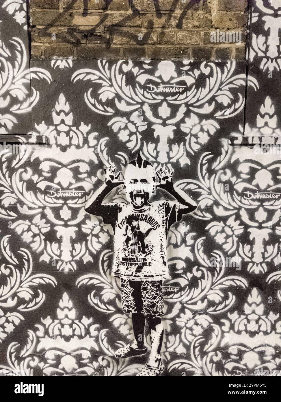 Edgy Urban Street Art with Punk-Inspired Stencil on Patterned Wall ...