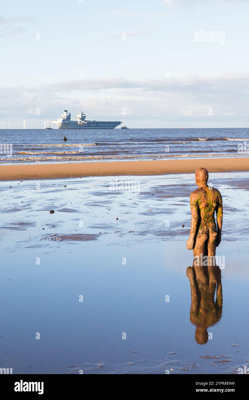 HMS Prince of Wales pictured from Crosby beach near Liverpool ...