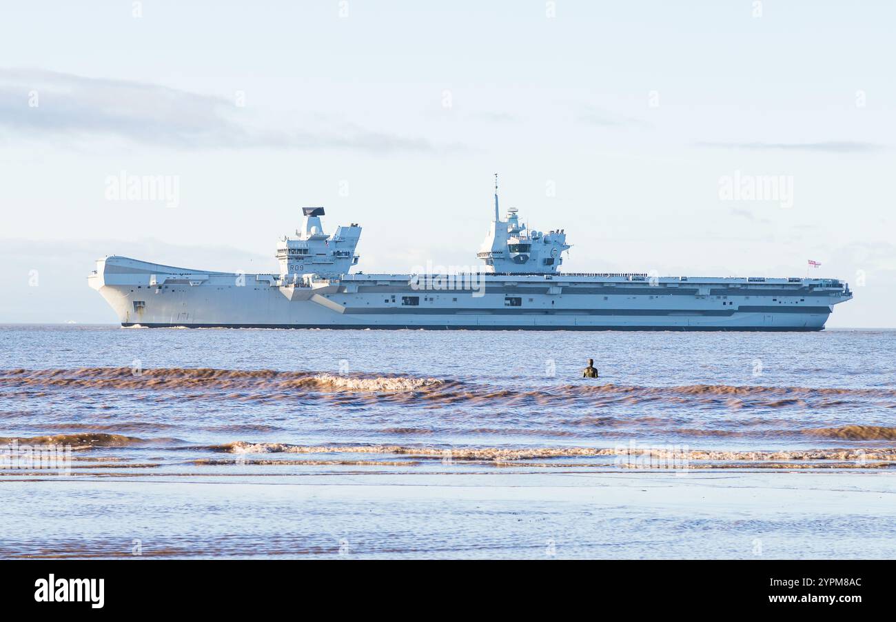 HMS Prince of Wales pictured from Crosby beach near Liverpool ...