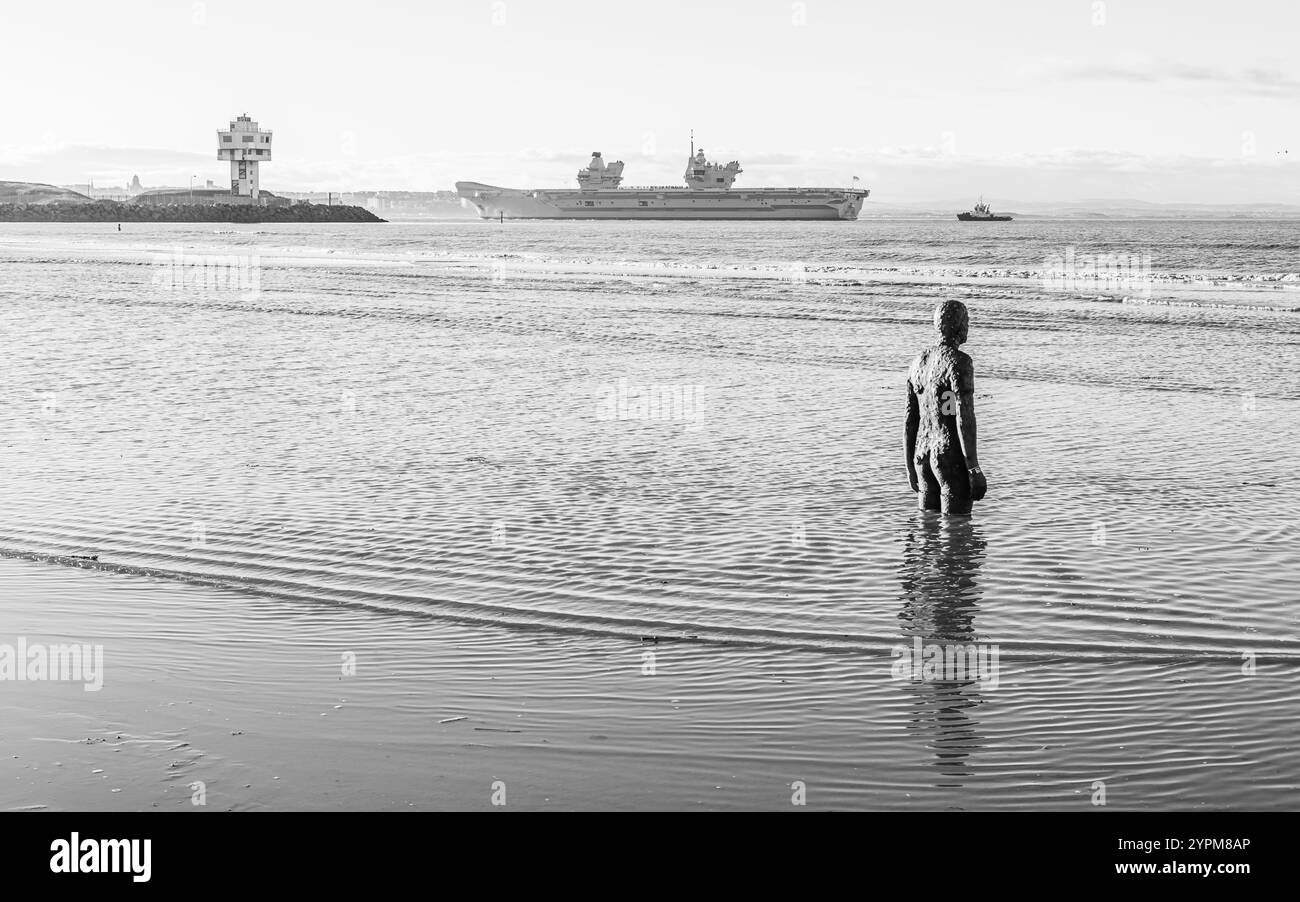 HMS Prince of Wales pictured from Crosby beach near Liverpool ...