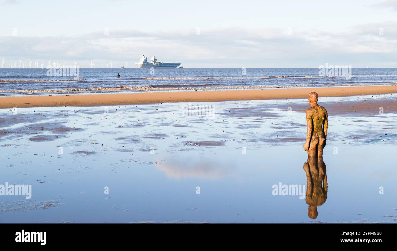 HMS Prince of Wales pictured from Crosby beach near Liverpool ...