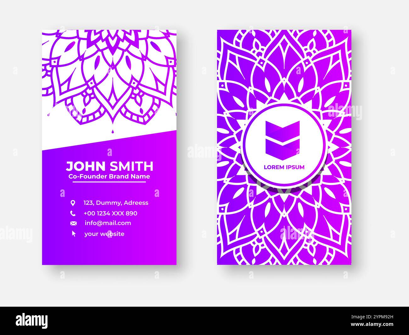 Colorful gradient mandala business card design. Bright floral ...
