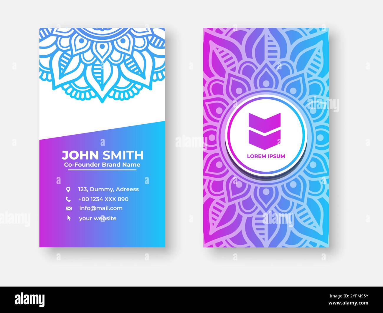 Colorful gradient mandala business card design. Bright floral ...