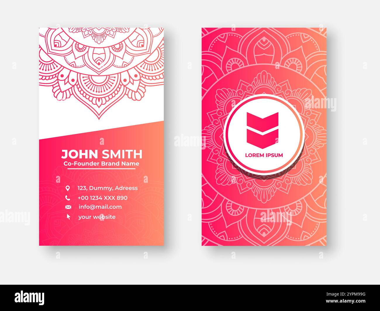 Colorful gradient mandala business card design. Bright floral ...