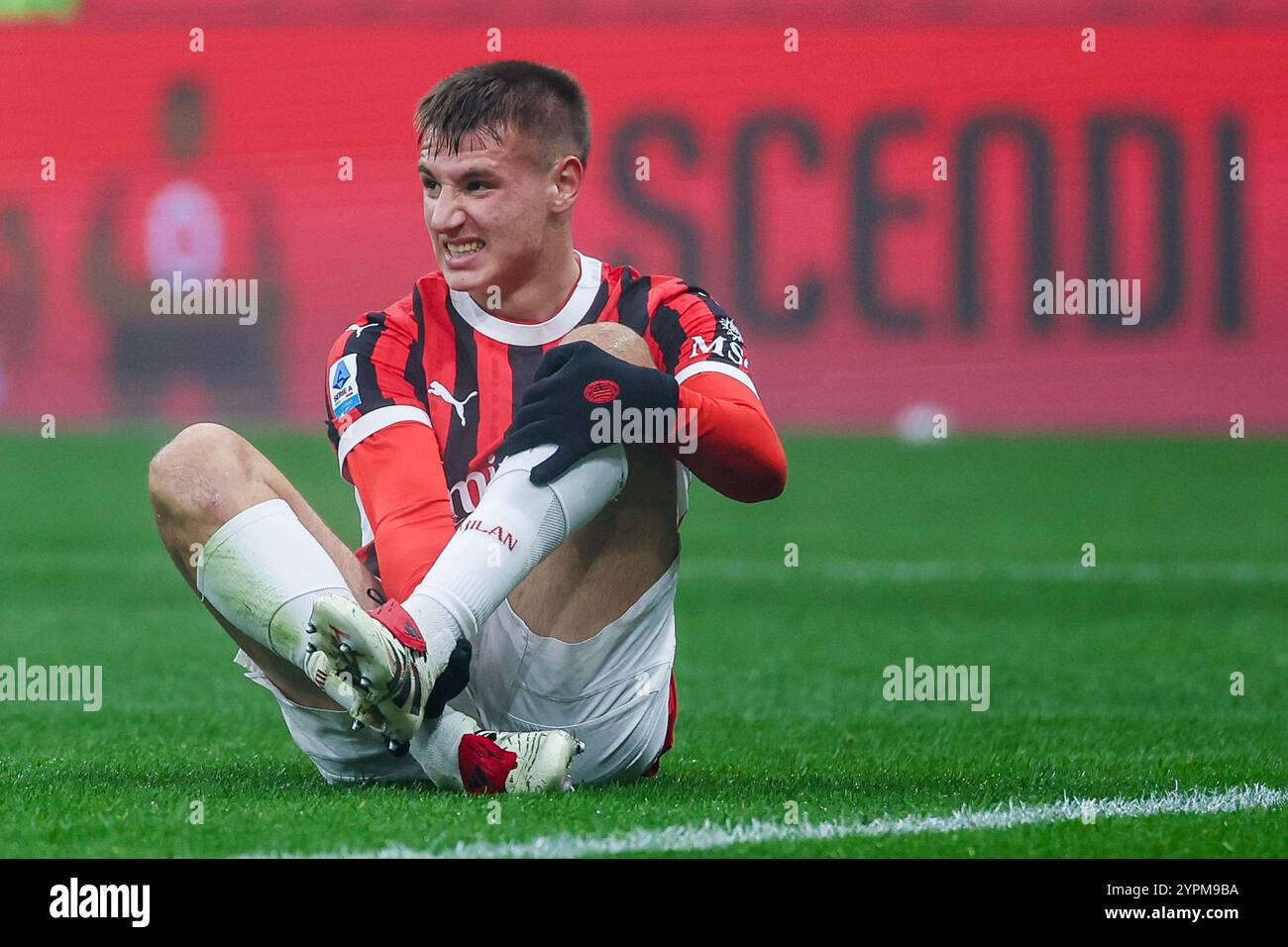 Francesco Camarda of AC Milan reacts during Serie A 2024/25 football ...