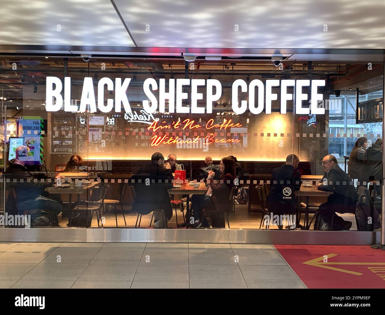 London, UK. 27th November, 2024. A Black Sheep Coffee shop at the Sidings at Waterloo Railway ...
