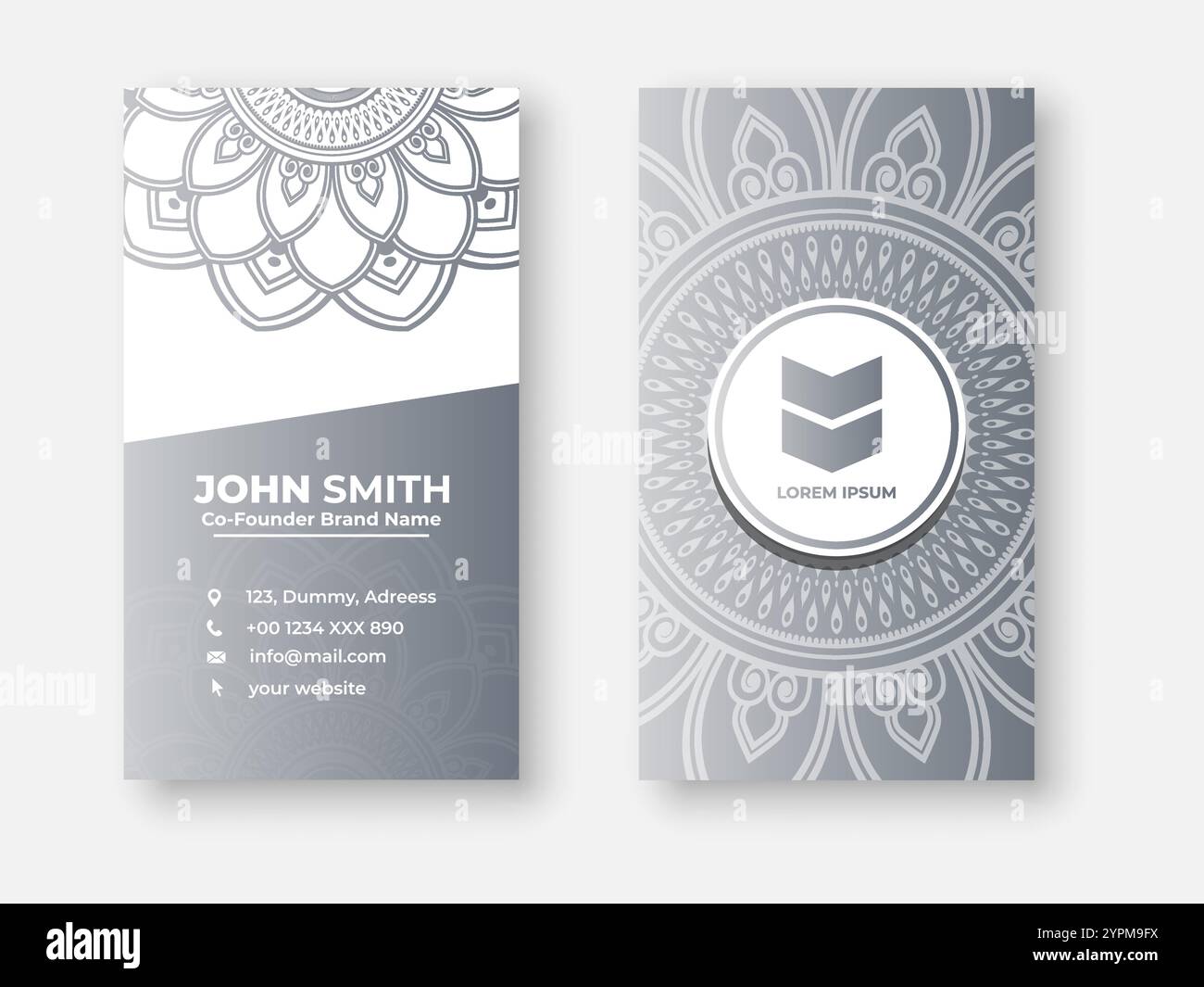 Colorful gradient mandala business card design. Bright floral ...