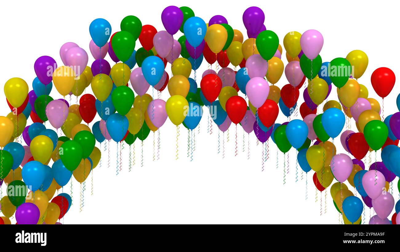 Multi color balloons arch isolated on white. 3D render Stock Photo - Alamy