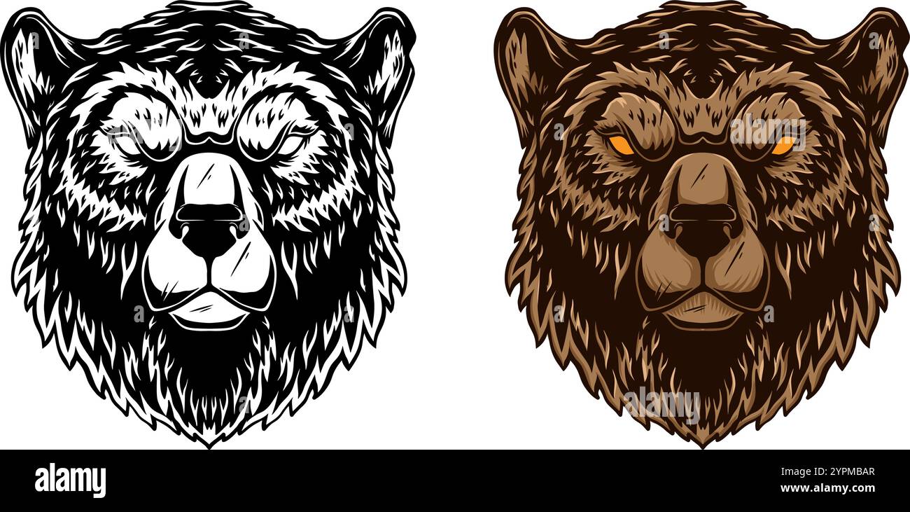 Illustration of bear in monochrome and color styles. Design element for ...
