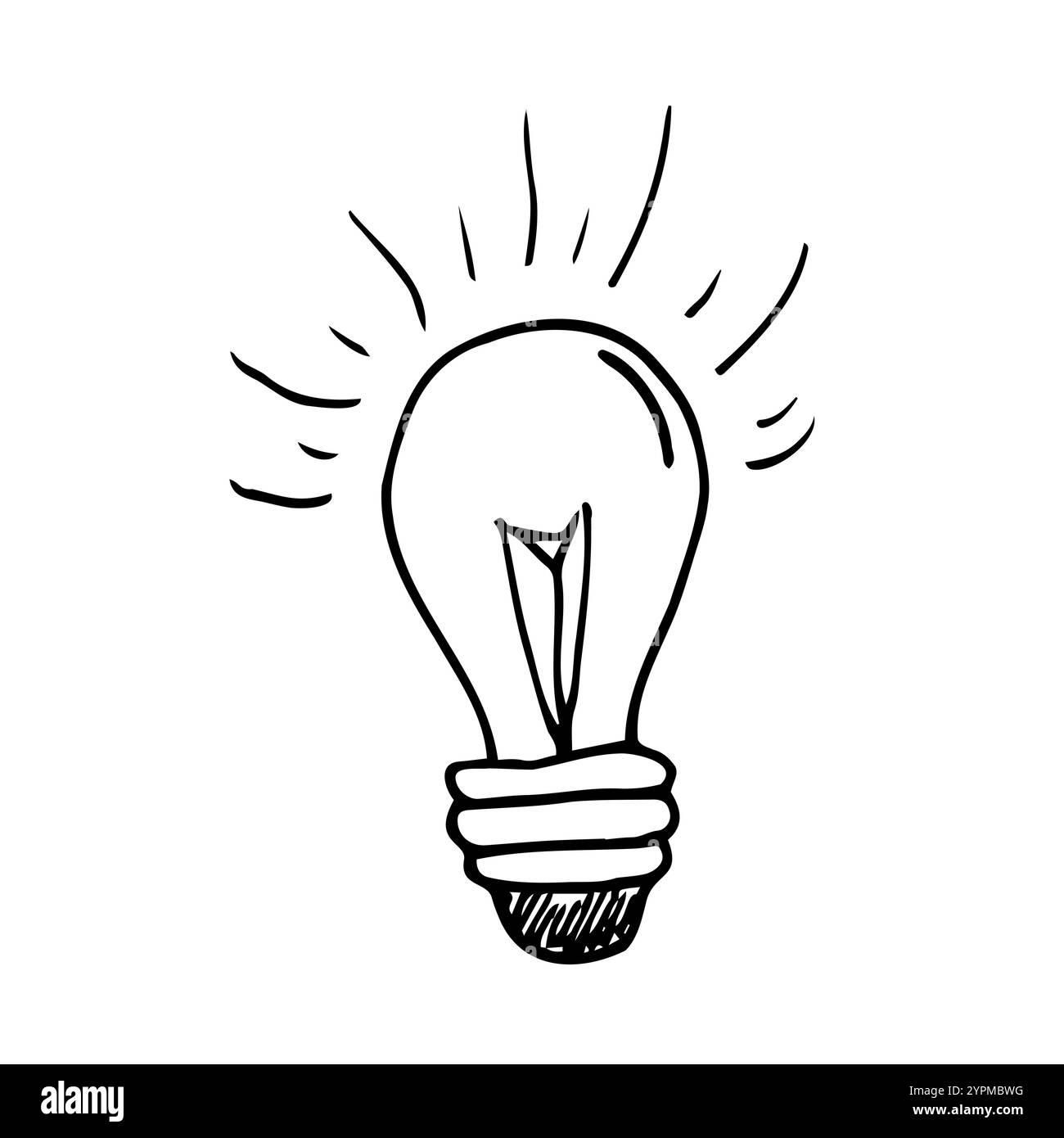 Vector light bulb icon with concept of idea. Doodle hand drawn sign. Illustration for print, web ...