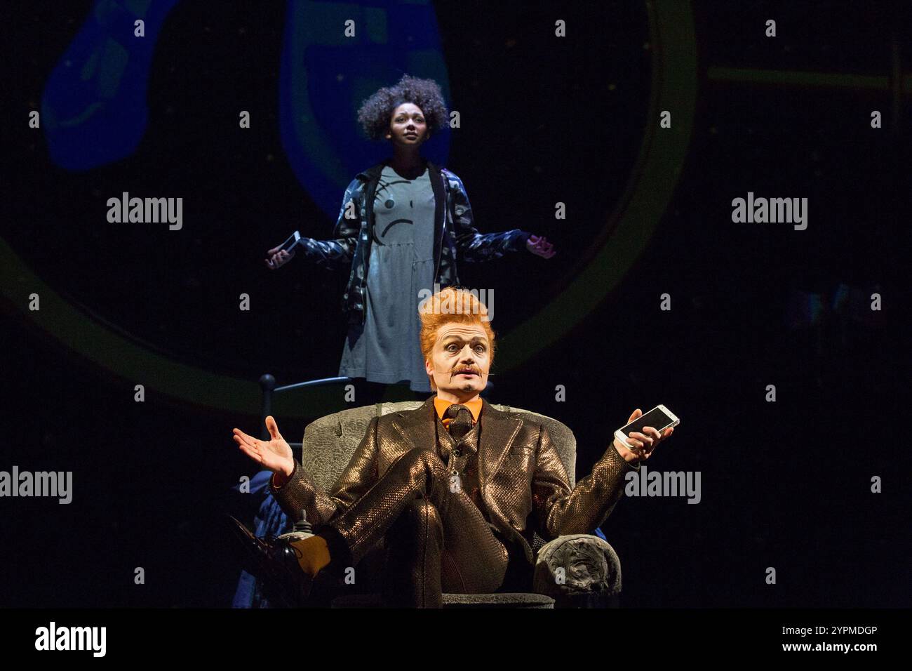 Lois Chimimba (Aly), Hal Fowler (MC / Cheshire Cat) in wonder.land at the Olivier Theatre ...