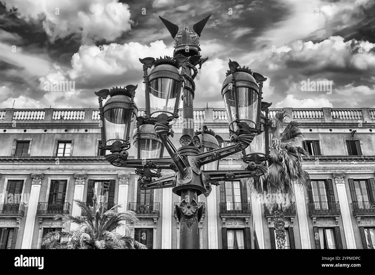 Lantern designed by Antoni Gaudi in Placa Reial, scenic sightseeing and ...