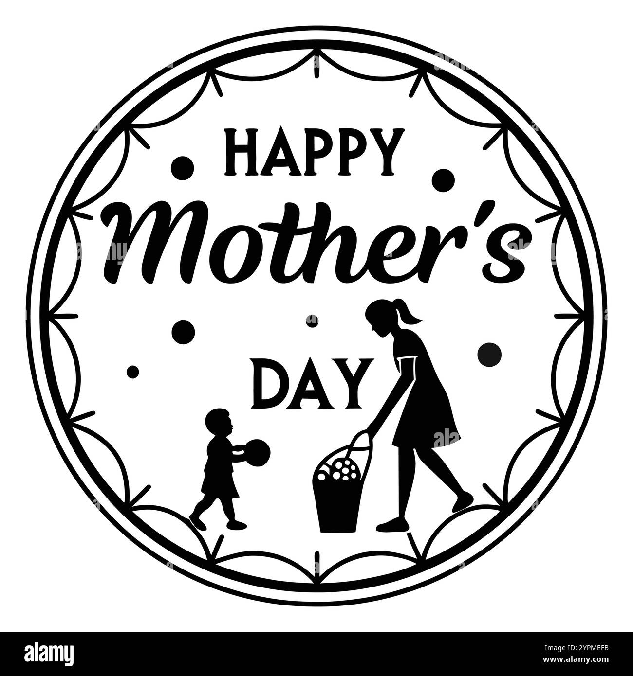 circle logo happy mother's day lettering quote black on white Stock ...