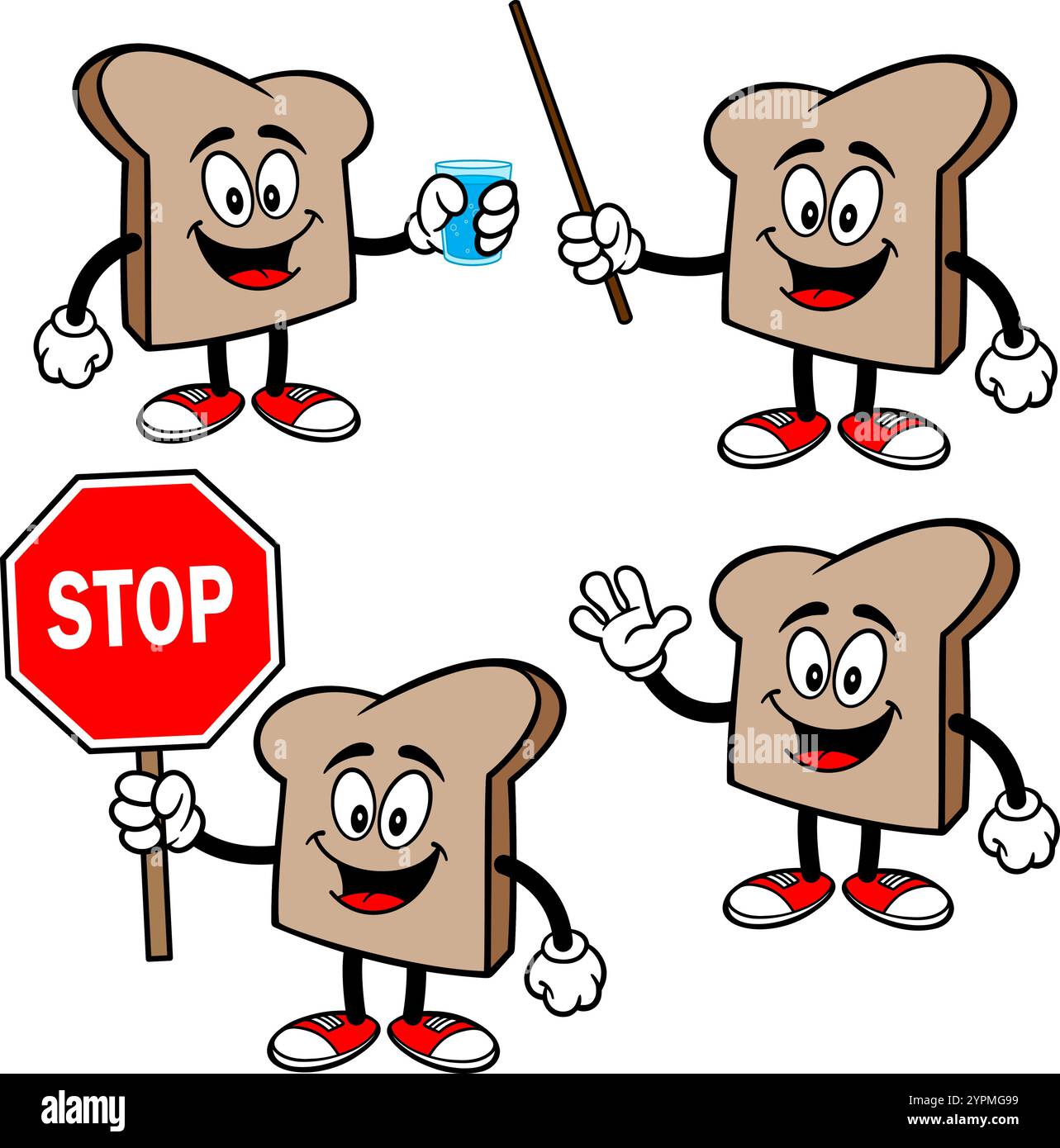 Bread Character Set 03, Hand Drawn Vector illustrations, Isolated On ...