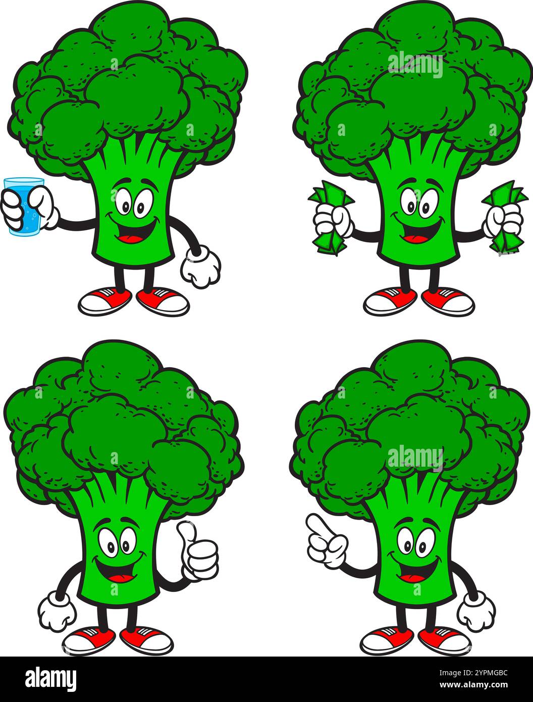 Broccoli Character Set 02, Hand Drawn Vector illustrations, Isolated On ...