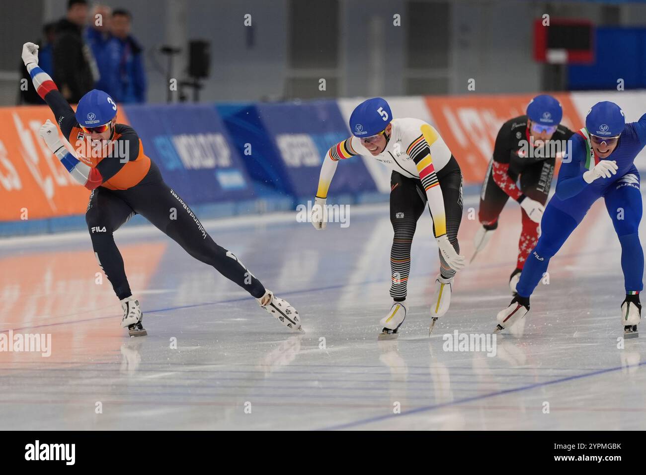 Gold medalist Bart Hoolwerf of Netherlands crosses the finish line ...