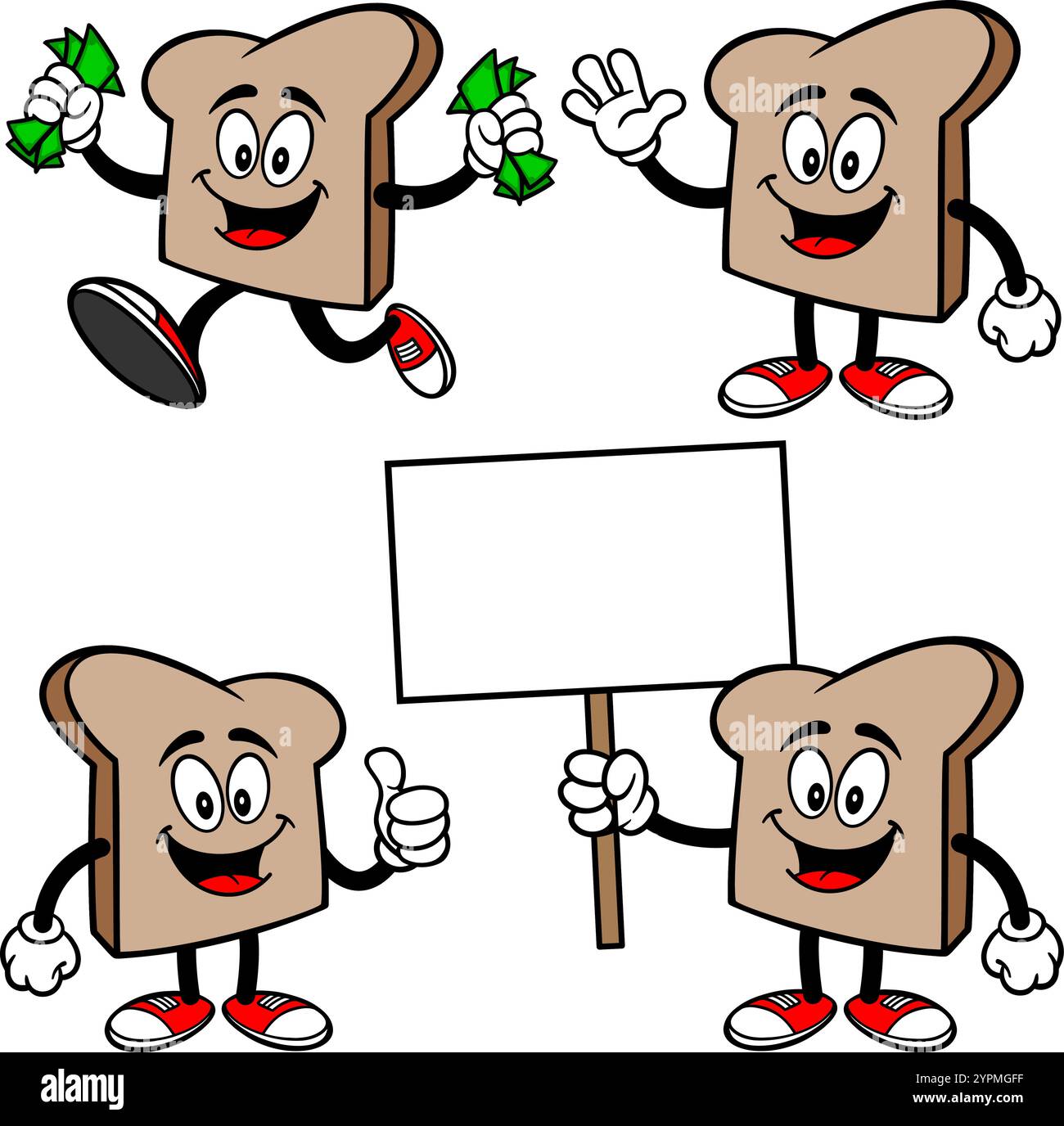 Bread Character Set 02, Hand Drawn Vector illustrations, Isolated On ...