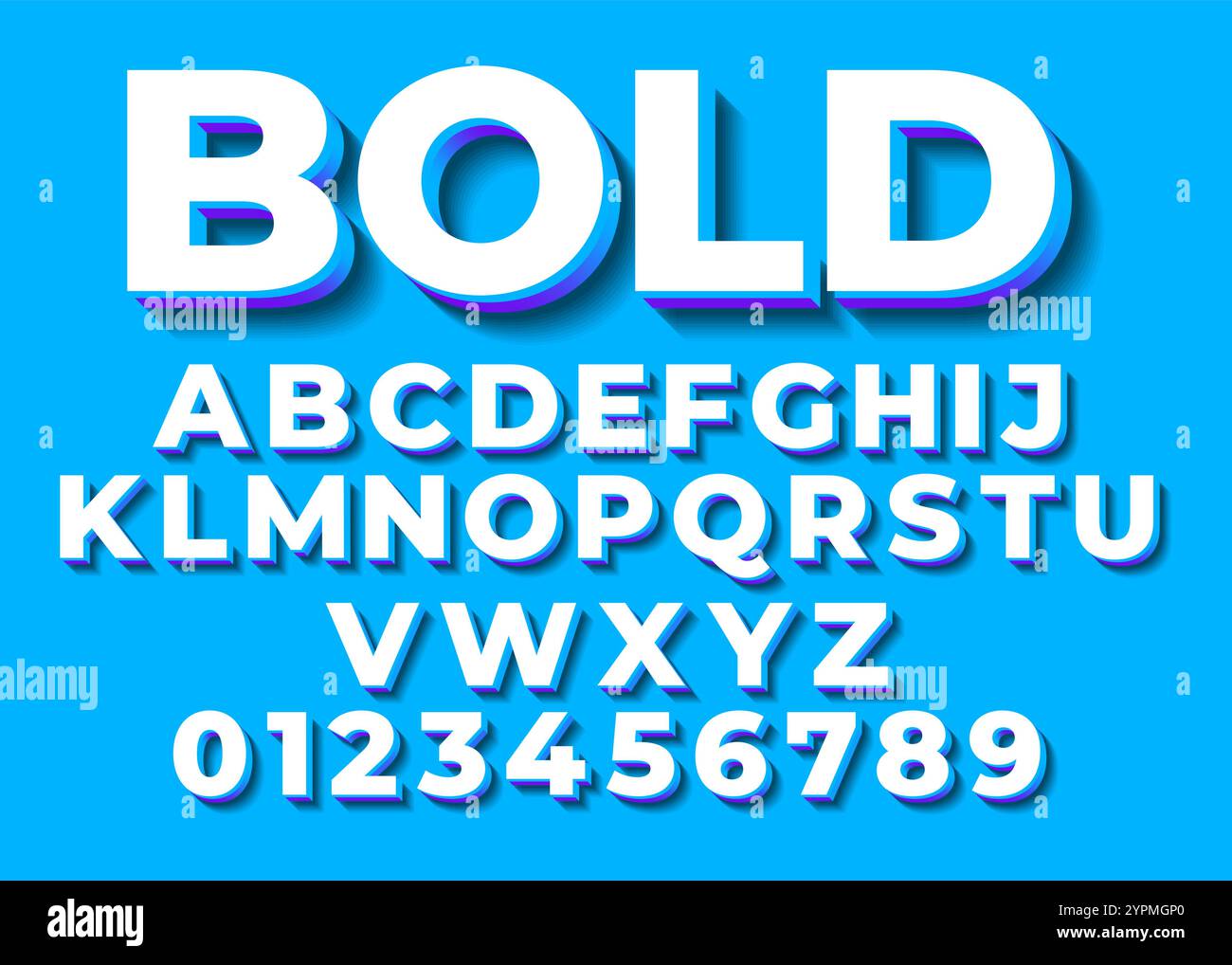 3D letters and numbers set, Bold font typeface, Light blue and white uppercase alphabets ...