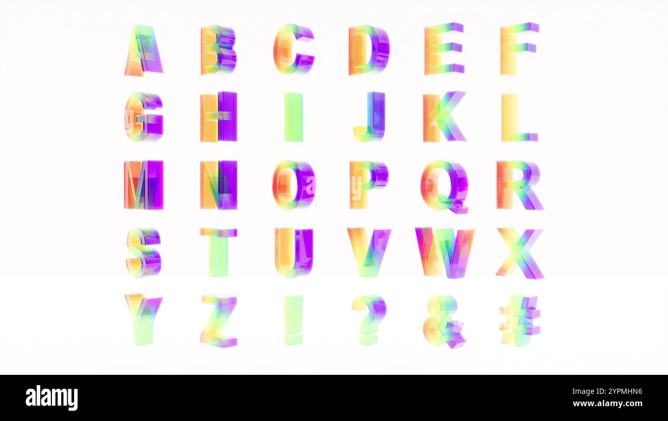 Typography multicolor alphabet letters on white bg 3d render Stock ...