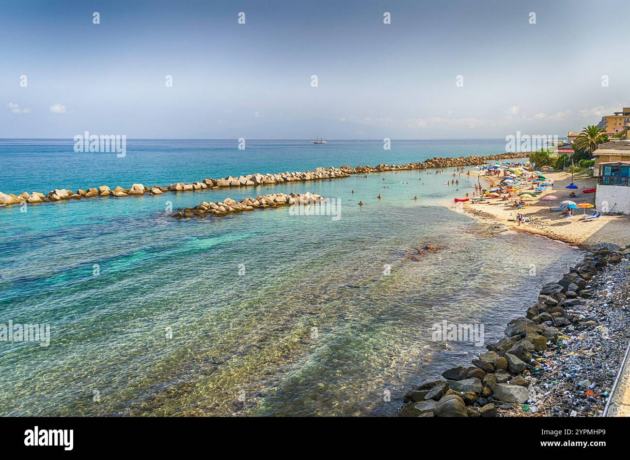 Aerial view of the beach in the town of Pizzo Calabro, Italy Stock ...