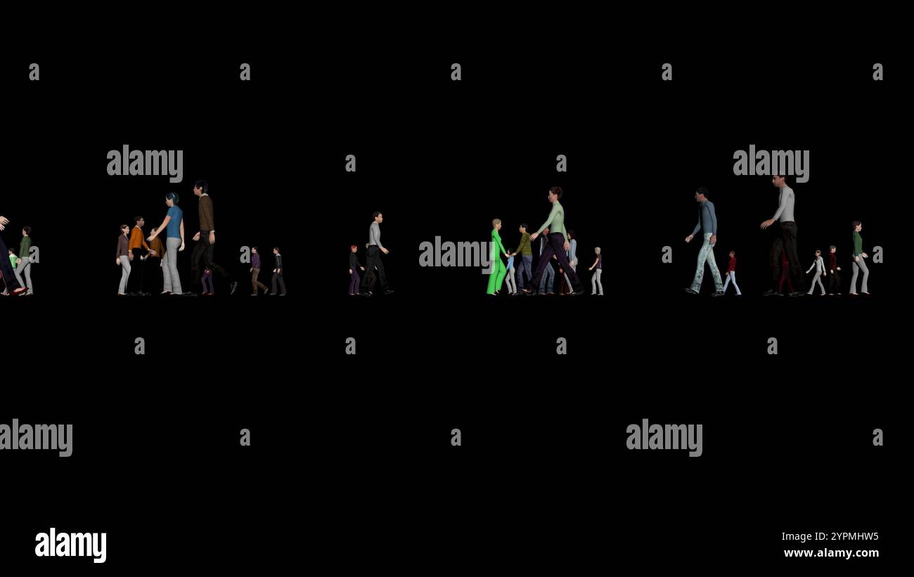 Crowd of people walking on black bg 3d render Stock Photo - Alamy