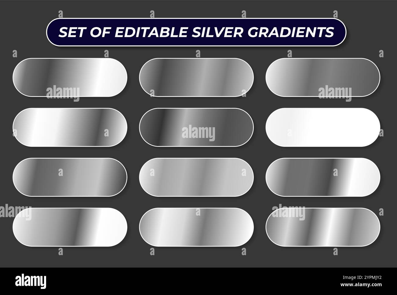 Set of silver gradient texture backgrounds, Metallic silver texture for ...