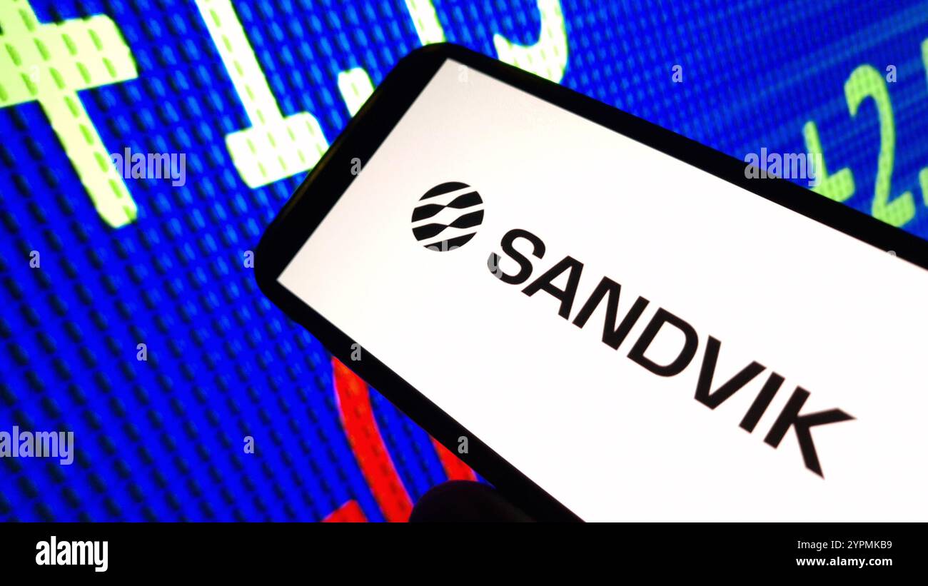 Konskie, Poland - November 30, 2024: Sandvik company logo displayed on ...