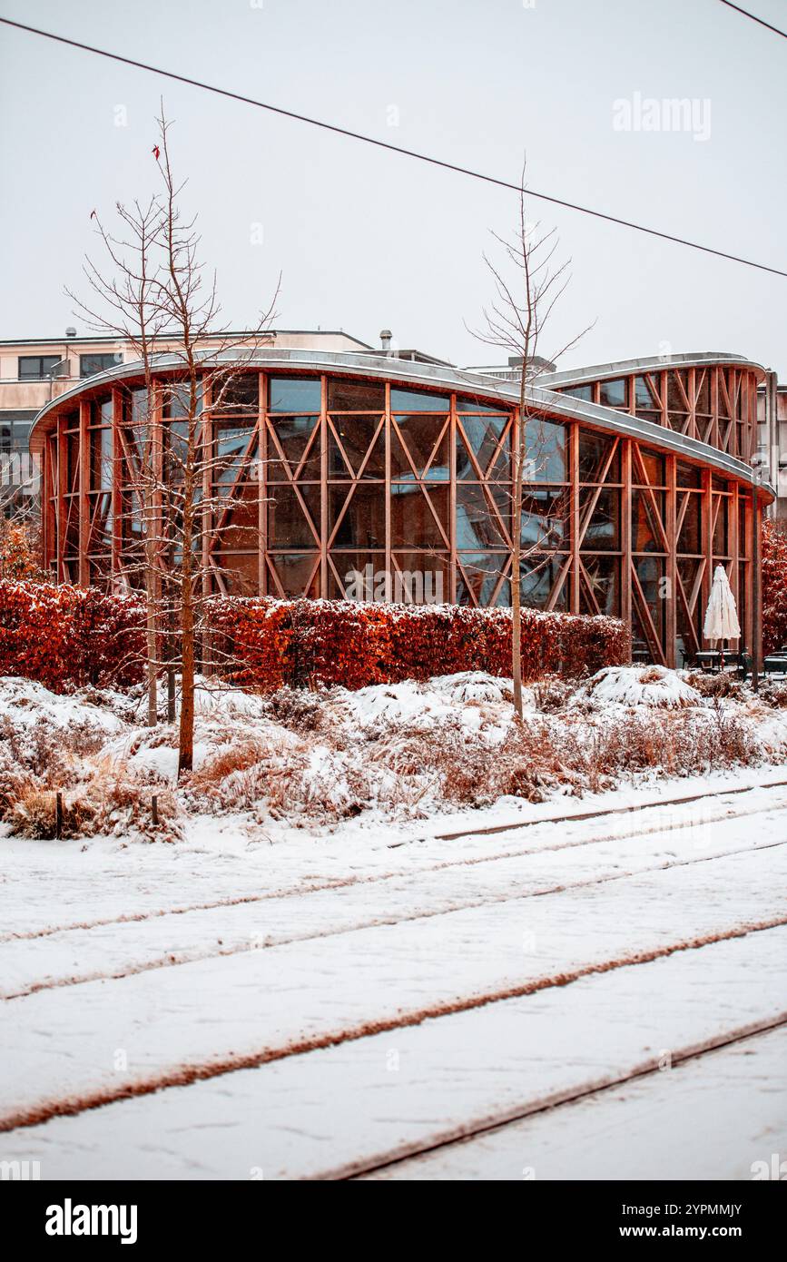 Snowy rooftops of traditional Danish buildings near Hans Christian ...